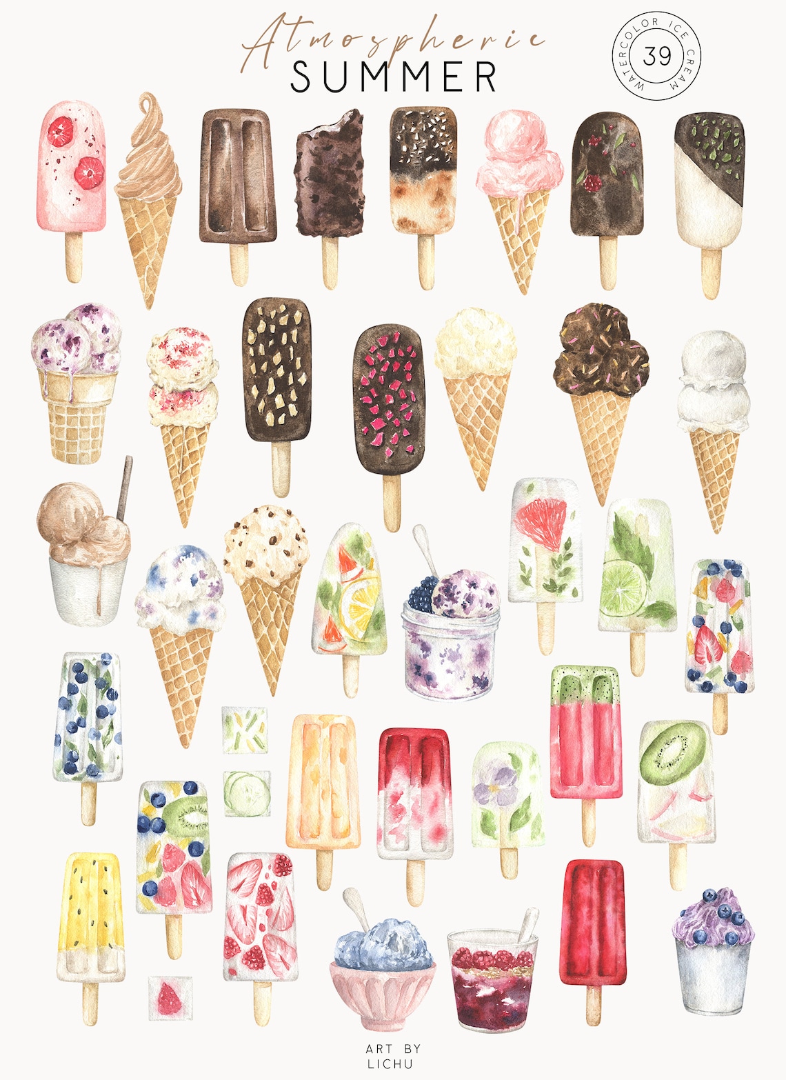 Watercolor Summer Clipart Cocktail Ice Cream Dessert Clothes Outfits ...