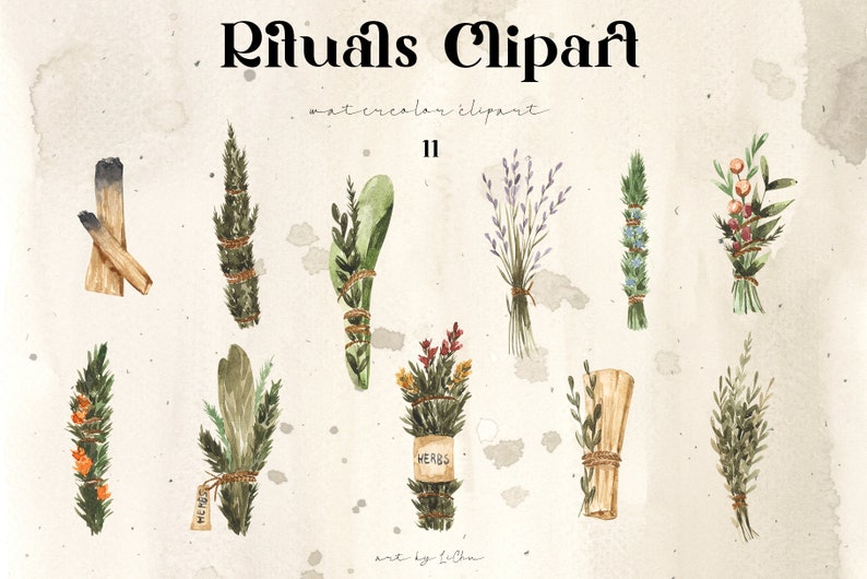 Watercolor Rituals Clipart Palo Santo Sage Lavender Smudging - Etsy