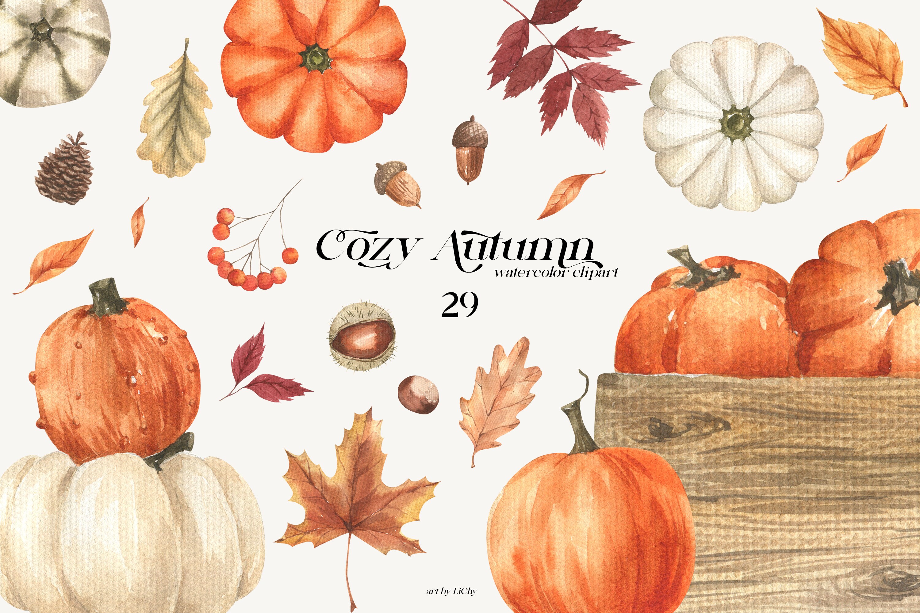 Watercolor Fall Clipart Autumn Harvest Leaves Pumpkin Foliage - Etsy