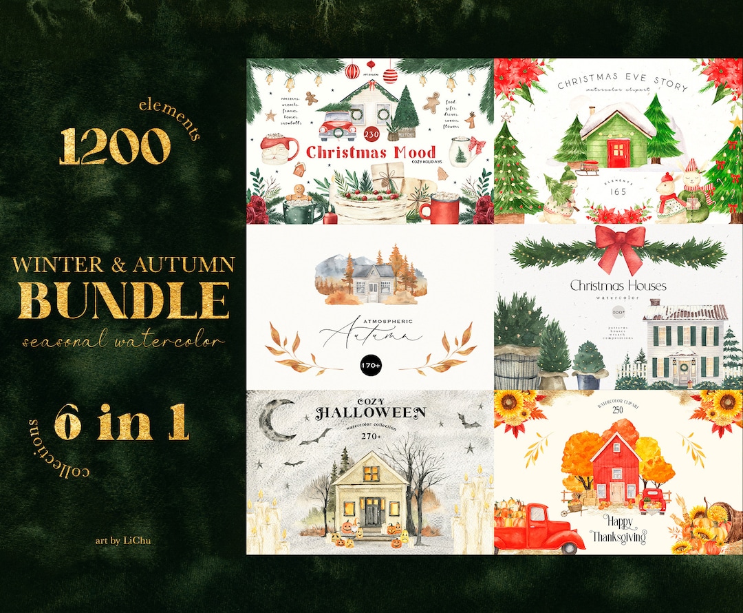 Watercolor Bundle Christmas Clipart Seasonal Winter Autumn Fall ...