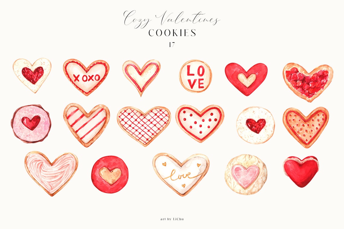 Watercolor Heart Cookies Clipart Cute Dessert Sweets Bakery | Etsy