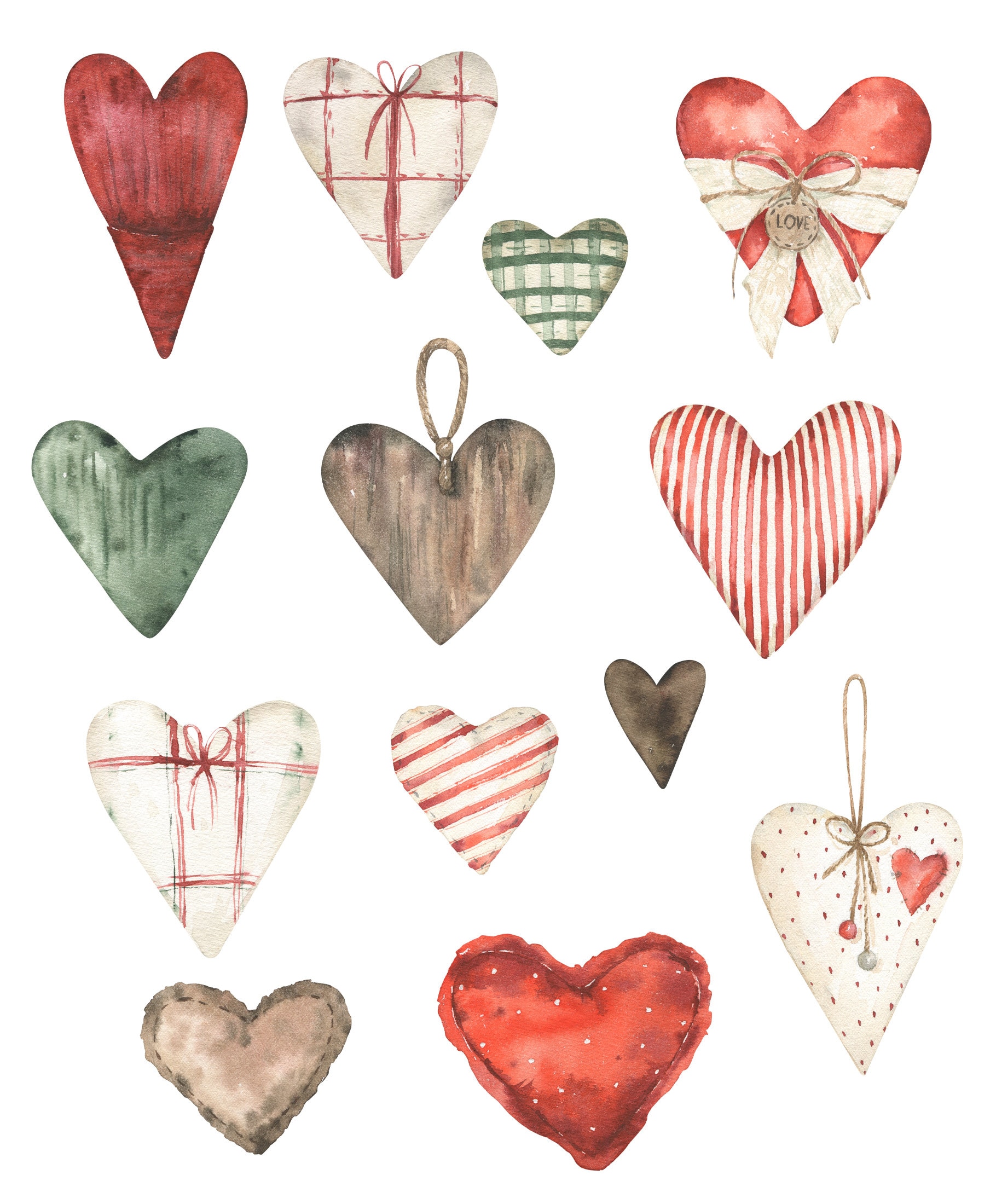 Watercolor Red Heart Cute Vintage Valentines Day Love Brown - Etsy