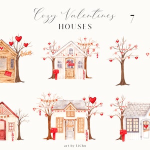 Watercolor Valentines Day House Clipart Cottages Logo Cute Housewarming ...