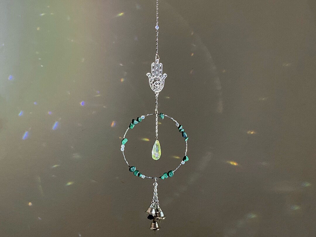 Crystal and Hamsa Hand Chimes - Crystal Sun Catcher - Outdoor Zen Fairy ...
