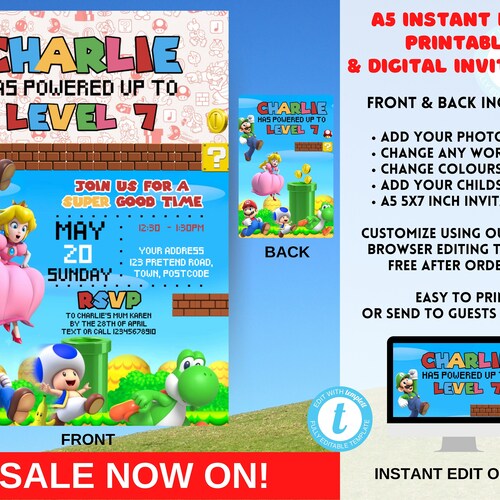 Personalized Super Mario Themed Birthday Party Invitation for - Etsy