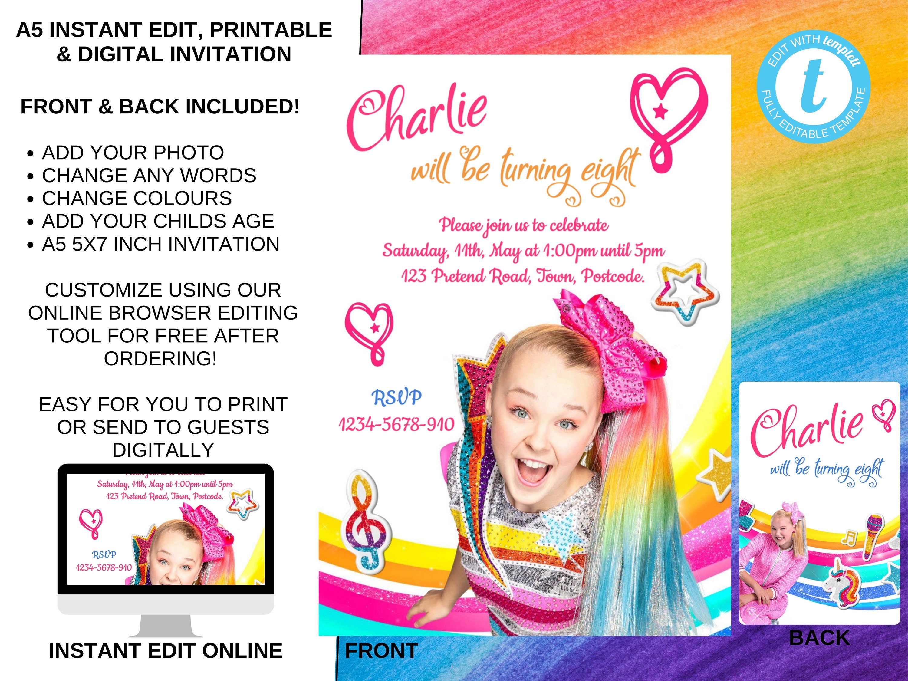 JOJO SIWA INSTANT Download Printable Jojo Siwa birthday - Etsy México