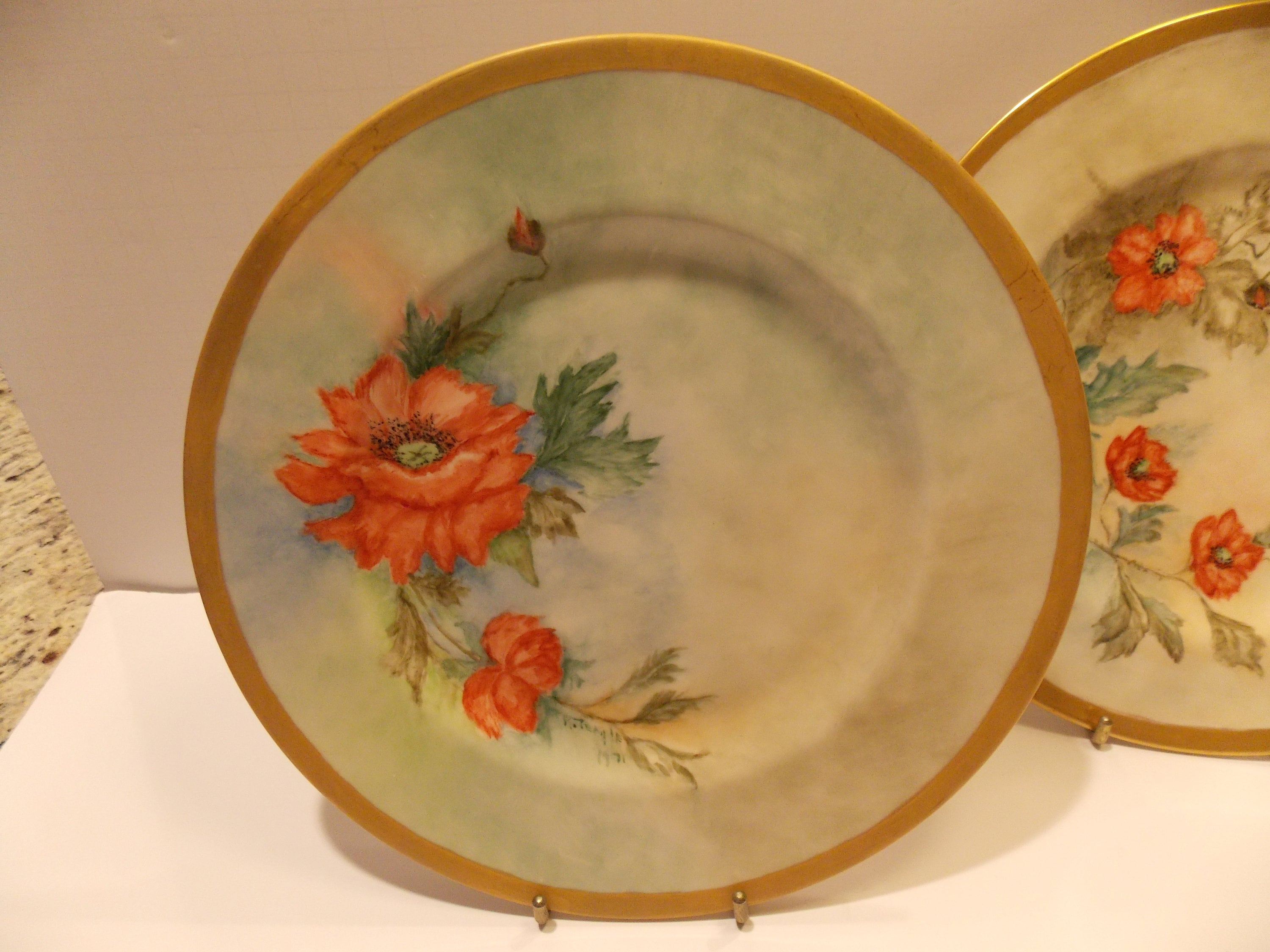 Hand Painted Plate Vintage Set of Two 1971 Poppy Flowers | Etsy