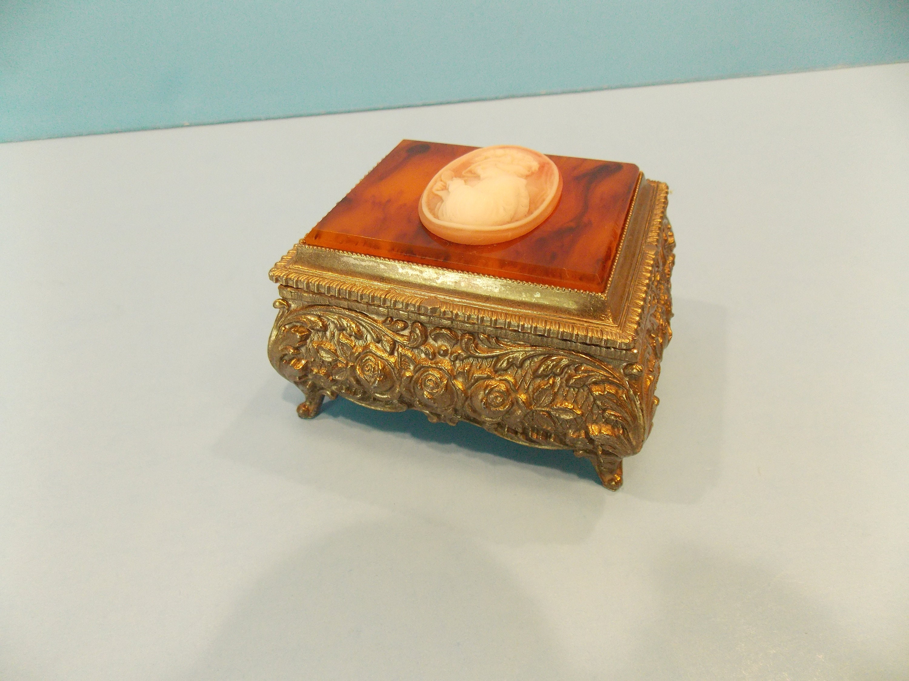 VTG San Francisco Music Box Company Cameo Glass Silver Accented Jewelry ...