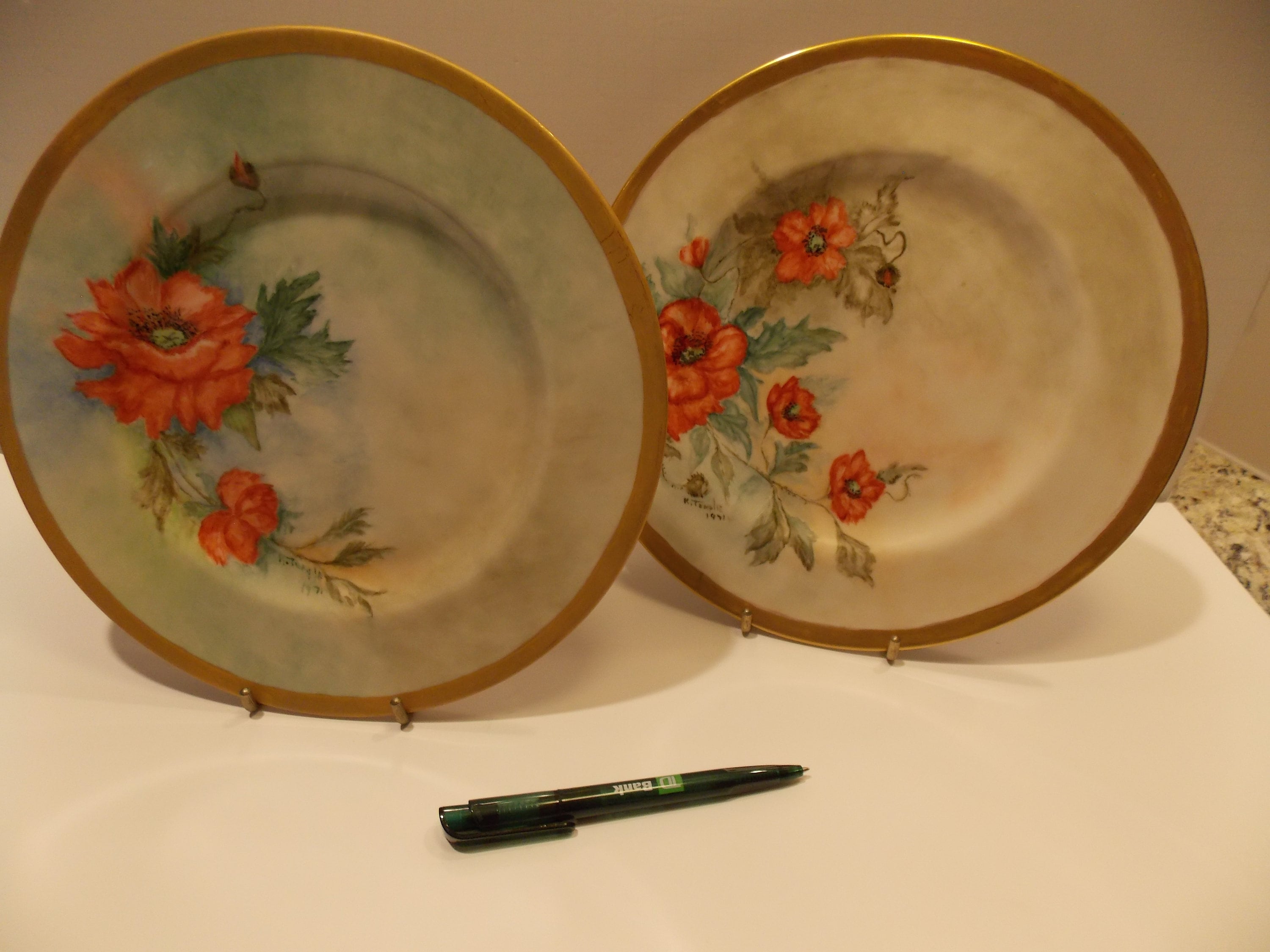 Hand Painted Plate Vintage Set of Two 1971 Poppy Flowers | Etsy