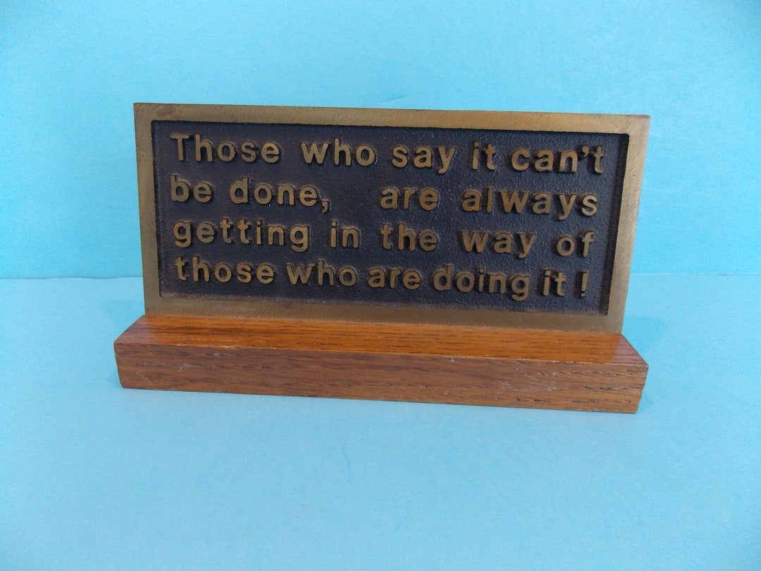 Vintage Desk Plaque Inspirational Quote Bronze and Wood - Etsy
