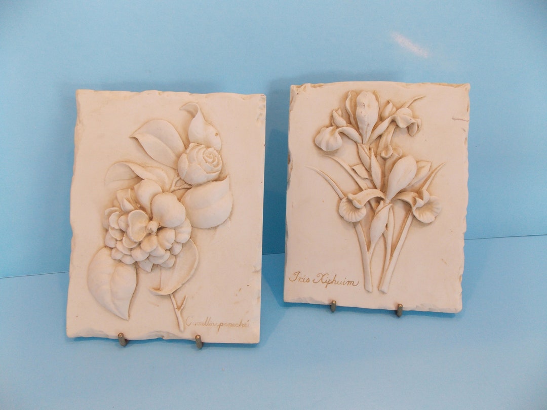 Vintage Hen Feathers Cast Wall Plaques Set of Two Floral Motif - Etsy