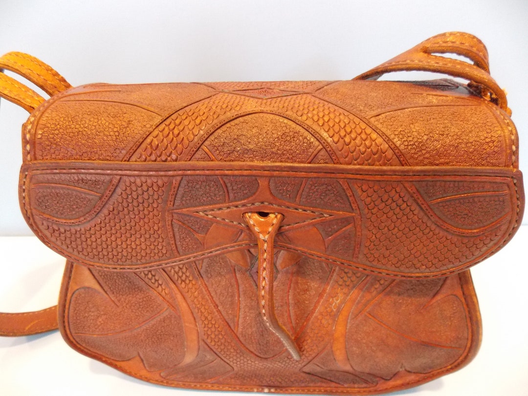 Vintage Shoulder Bag Tooled Leather 1970's - Etsy