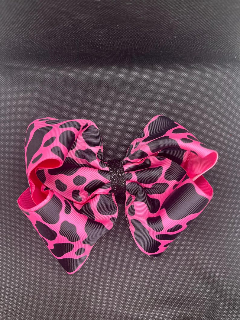 Pink and Black Cow Print Bow - Etsy