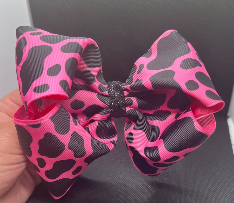 Pink and Black Cow Print Bow - Etsy