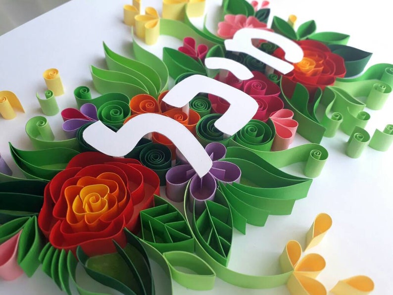 Floral personalized baby name sign paper quilling art | Etsy
