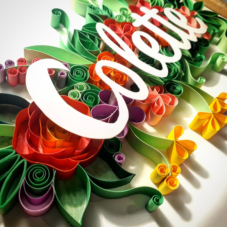 Floral personalized baby name sign paper quilling art | Etsy