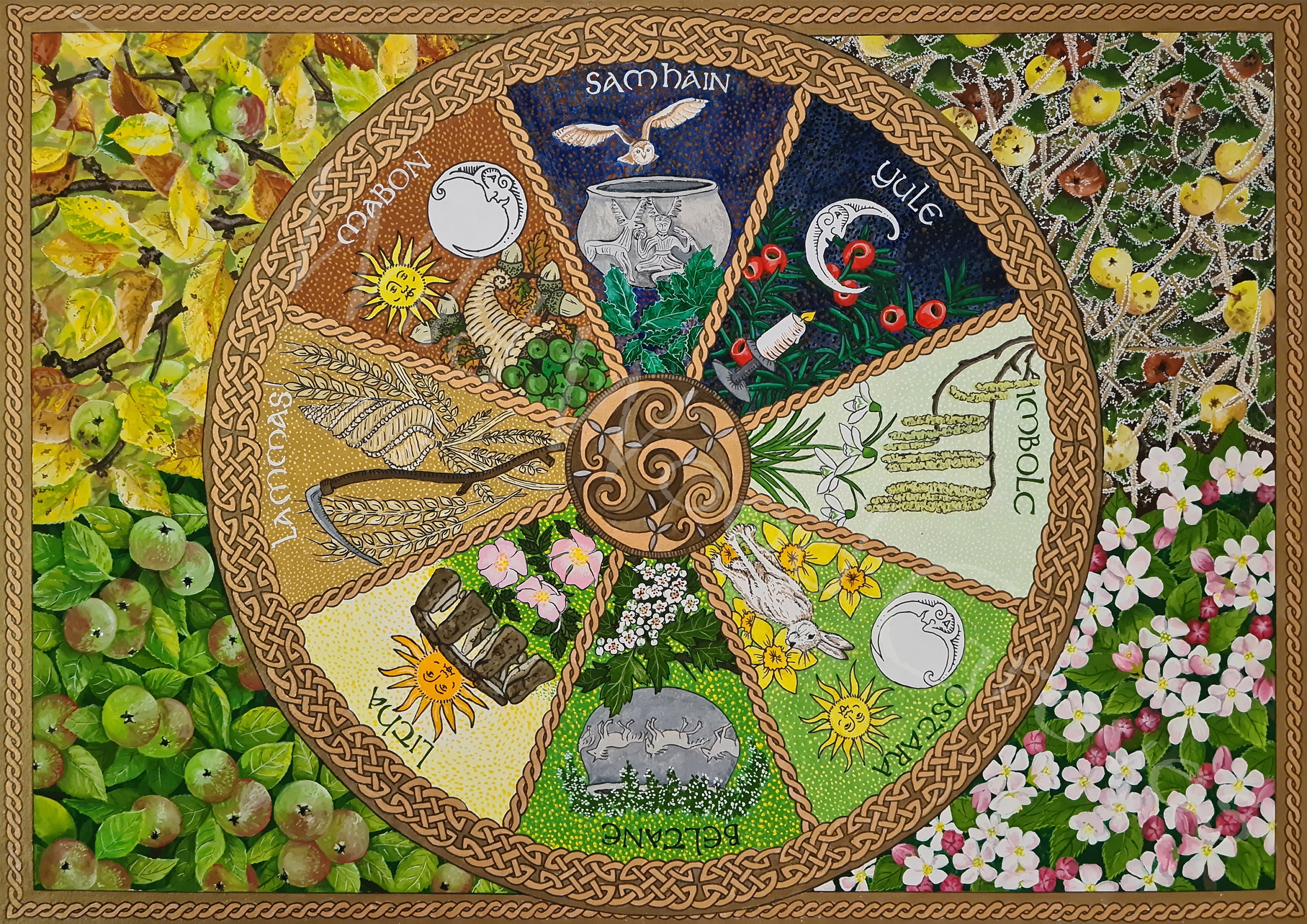 Wheel of the Year Art Print, A4, Pagan Festivals. Imbolc, Ostara ...
