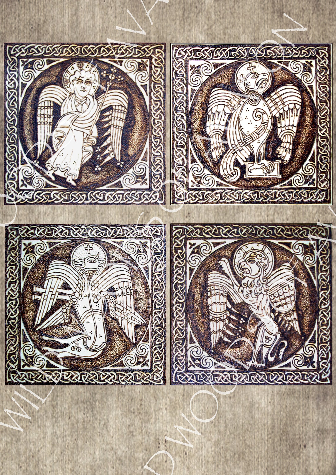 Book of Kells, the Evangelical Symbols, Celtic Knot Illustration ...