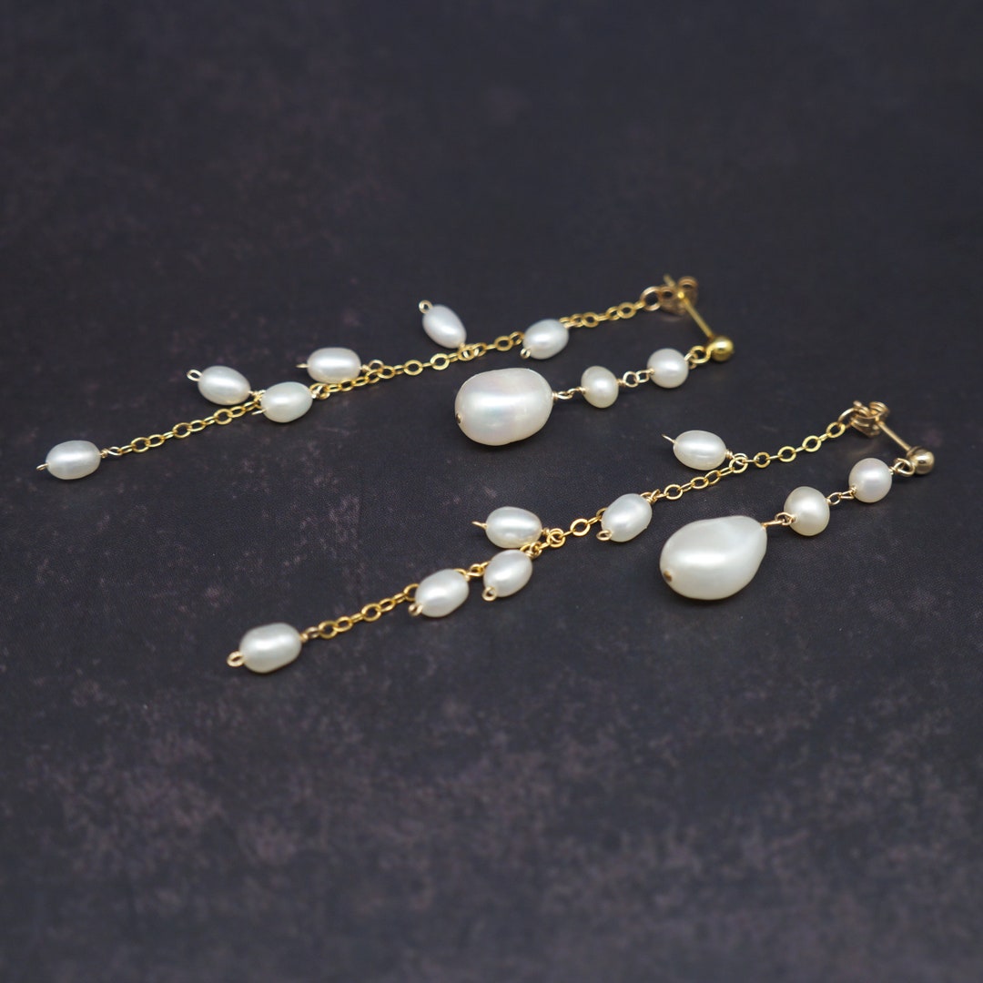 Real Pearl Ear Jacket Hanging Earrings Can Be Weared in 4 Ways ...