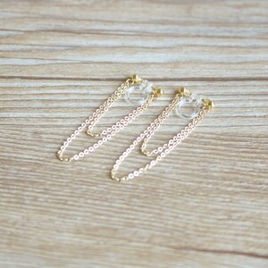 Gold Double Sided Double Chains Invisible Resin Clip on Earrings, Non ...