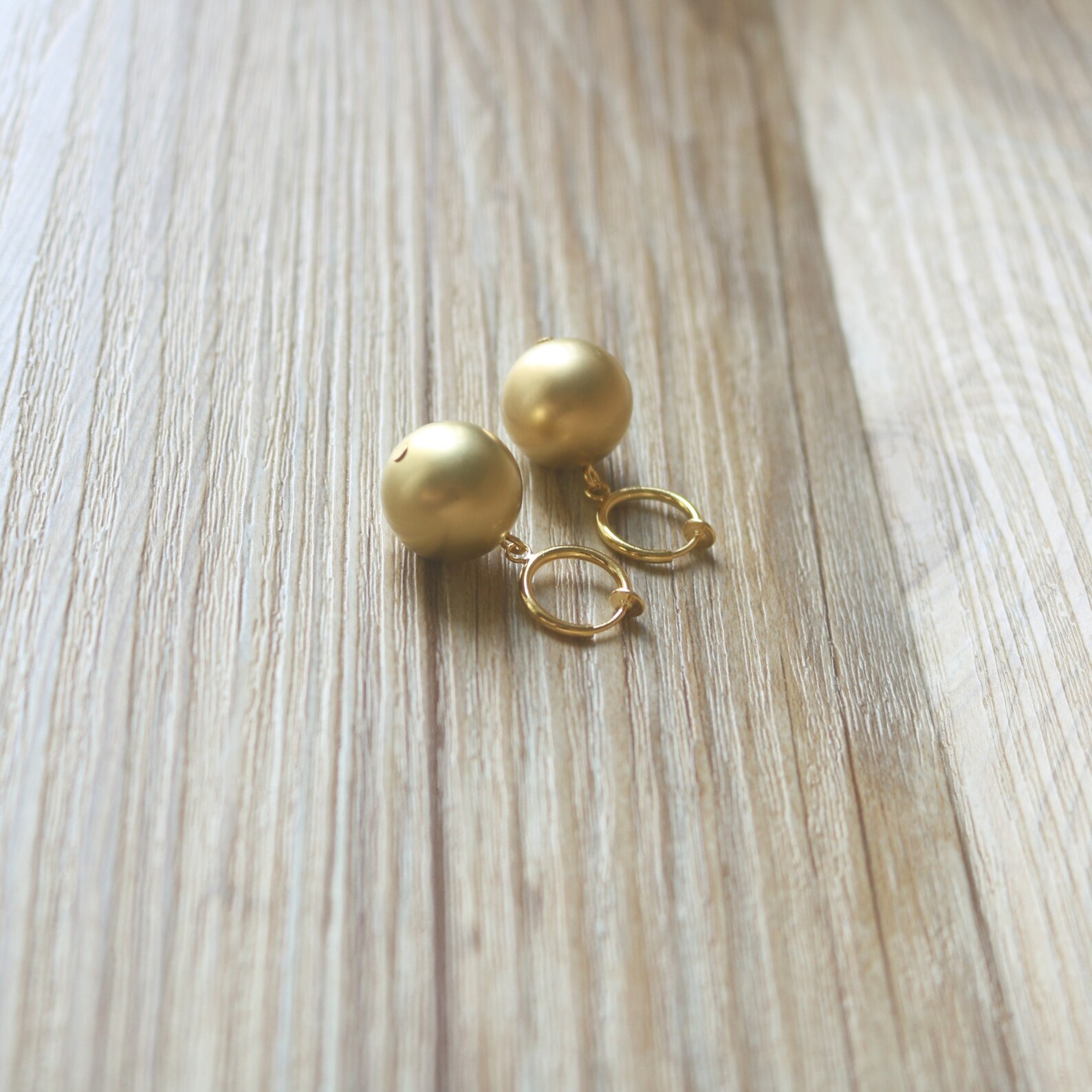 16mm Big Matte Gold Ball Hoop Clip on Earrings, Non Pierced Earrings ...
