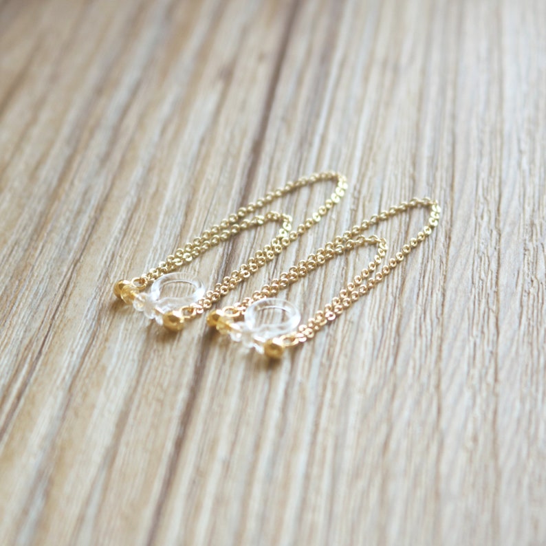 Gold Double Sided Double Chains Invisible Resin Clip on Earrings, Non ...