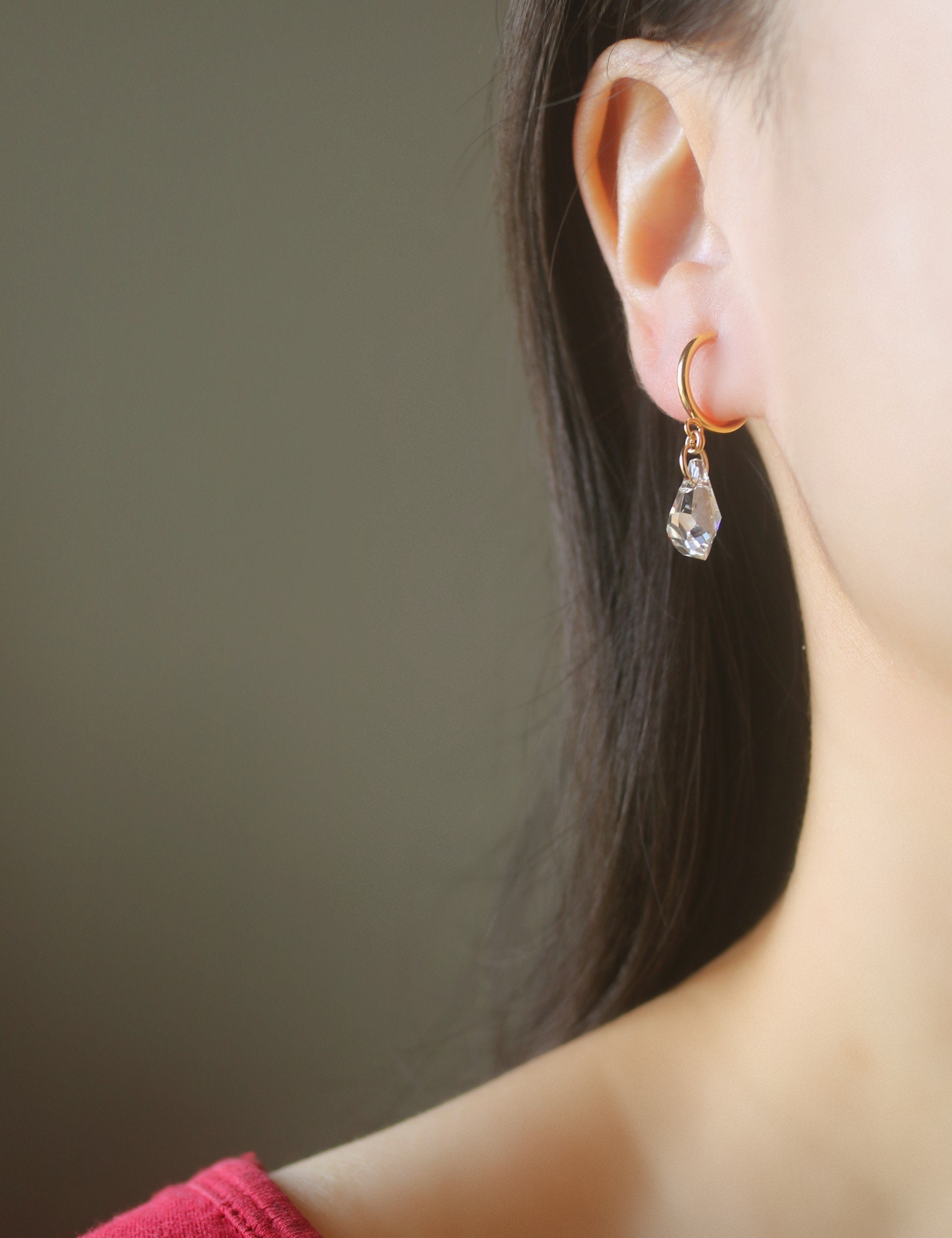 Swarovski Crystal Gold Hoop Clip on Earrings Non Pierced | Etsy
