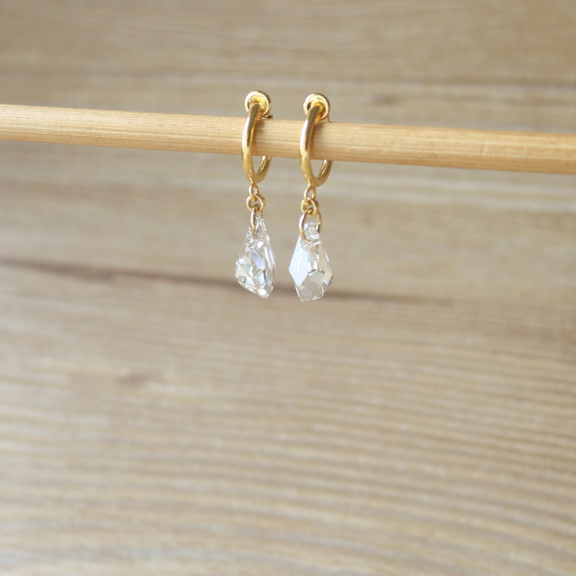 Swarovski Crystal Gold Hoop Clip on Earrings, Non Pierced Earrings ...