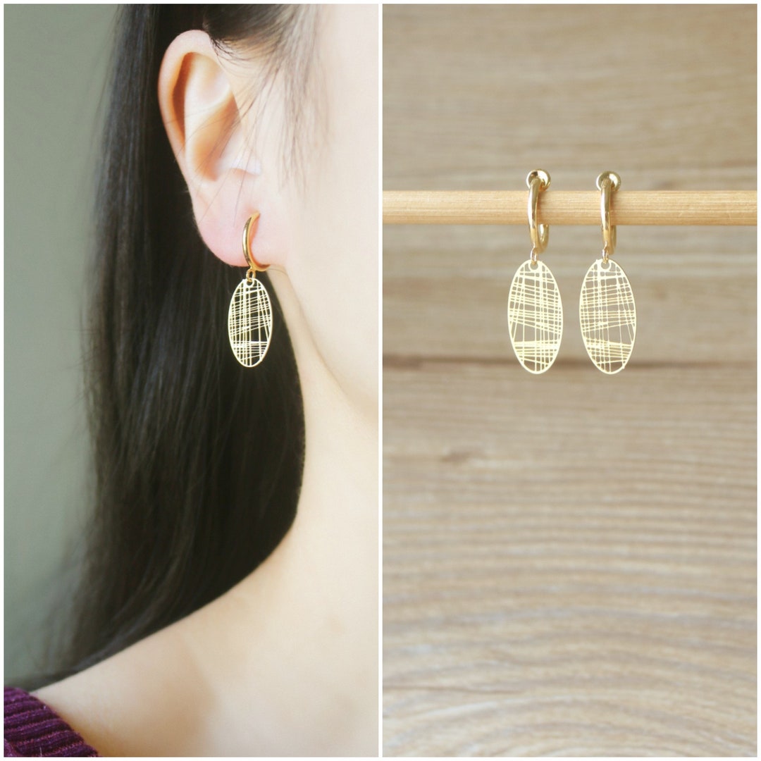 Matte Gold Oval Filigree Hoop Clip on Earrings, Non Pierced Earrings ...