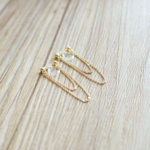 Gold Double Sided Double Chains Invisible Resin Clip on Earrings, Non ...