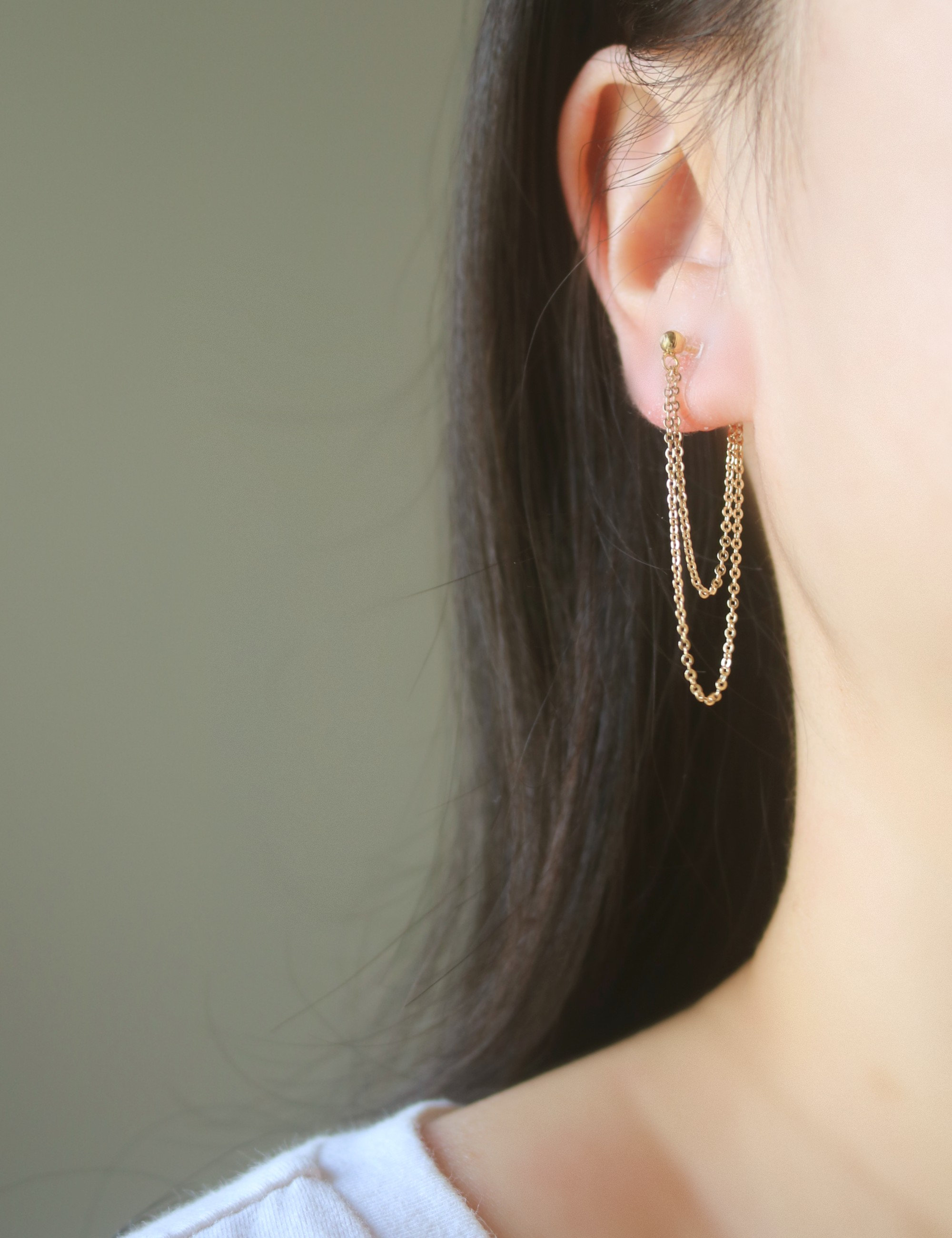 Gold Double Sided Double Chains Invisible Resin Clip on Earrings, Non ...