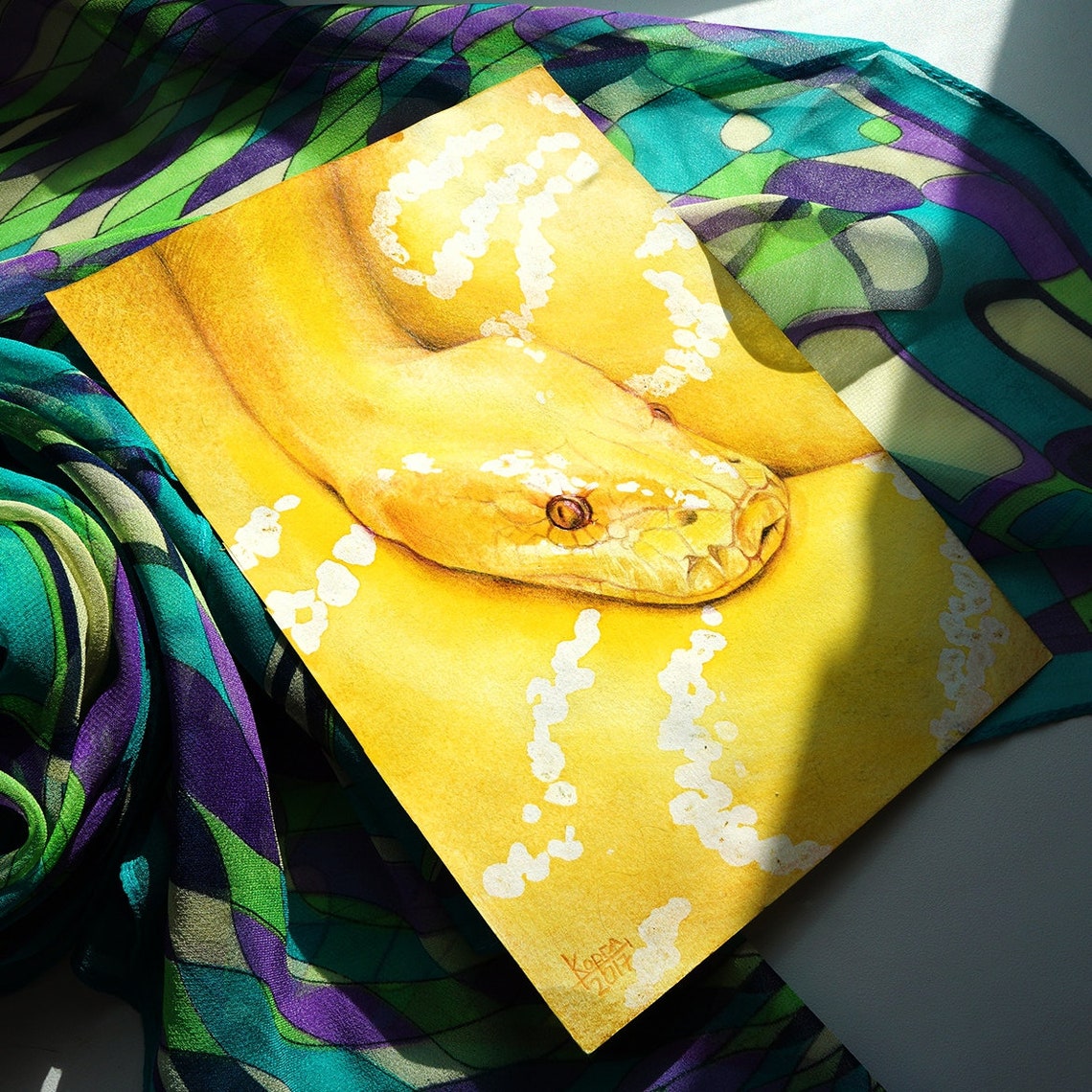 Snake Python Art Original Painting Snake Watercolor Lemon | Etsy