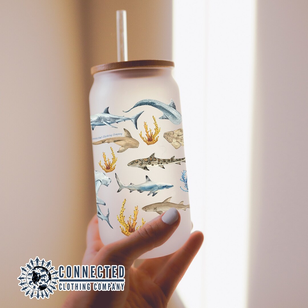 Shark Watercolor Glass Can Shark Conservation Gift Save the Sharks ...