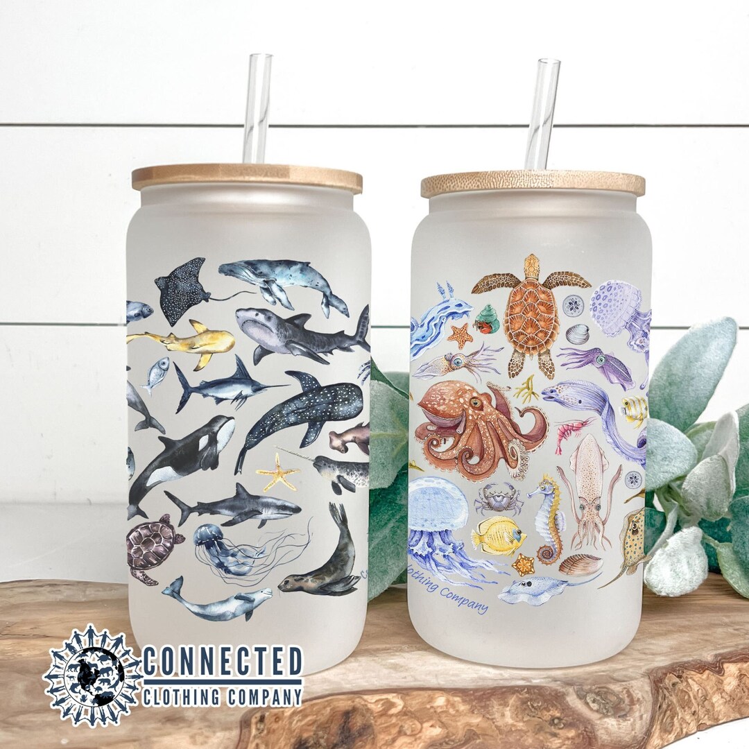 Sea Creatures Glass Can 2-PACK Ocean Conservation Gift Save the Oceans ...