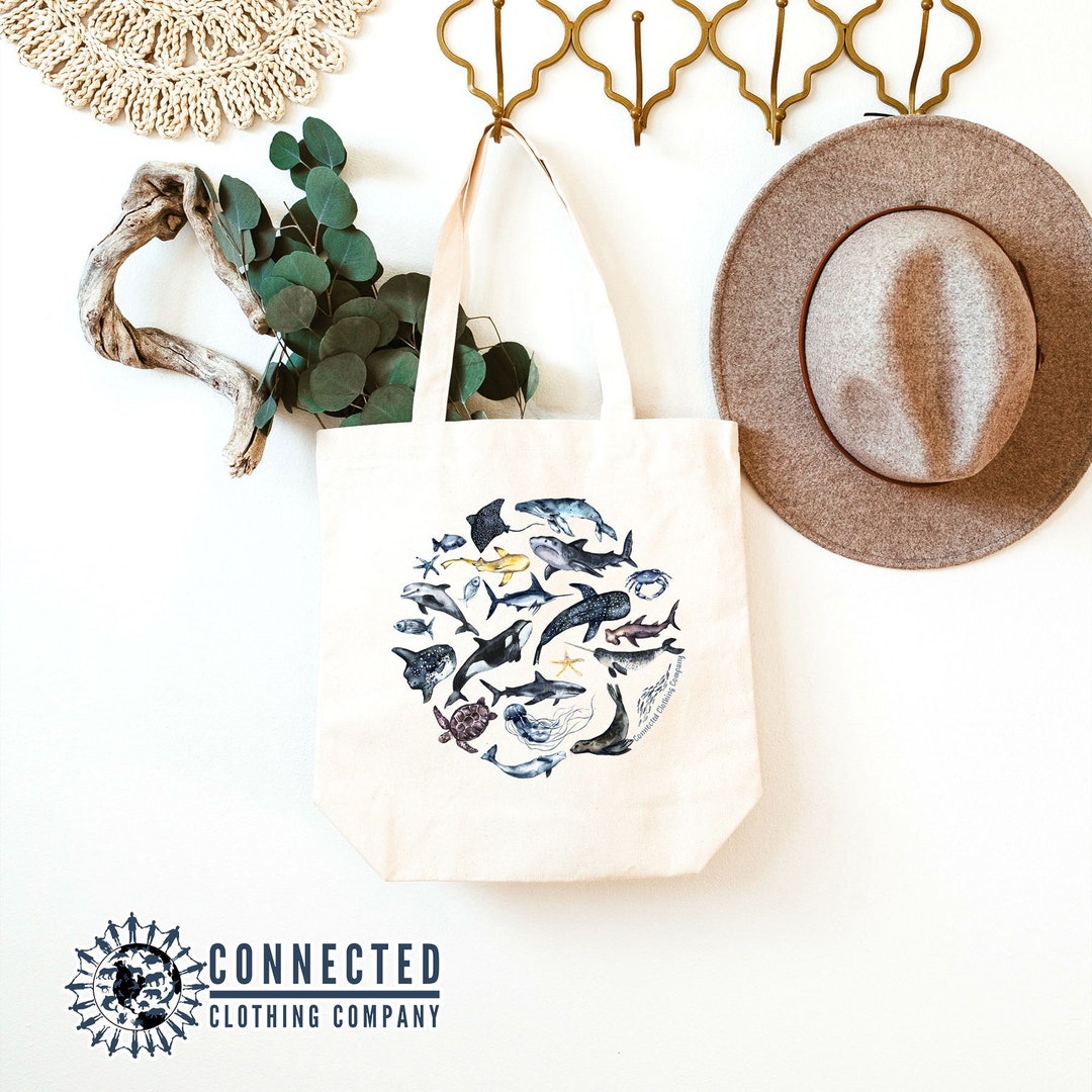 Blue Ocean Sea Creatures Tote Conservation Graphic Bag Save the Oceans ...