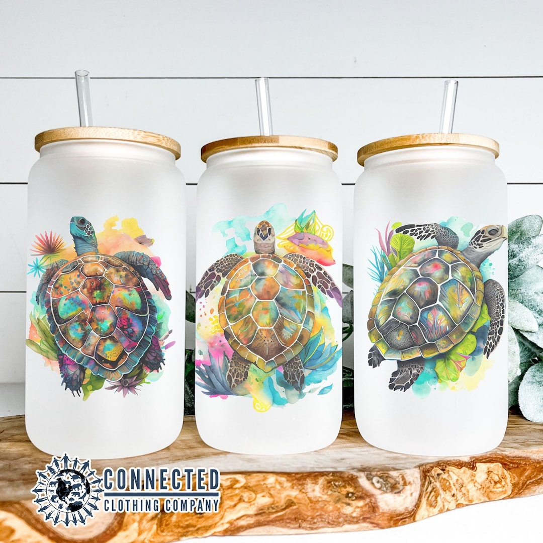 Sea Turtle Watercolor Glass Can Conservation Turtle Gift Save the ...