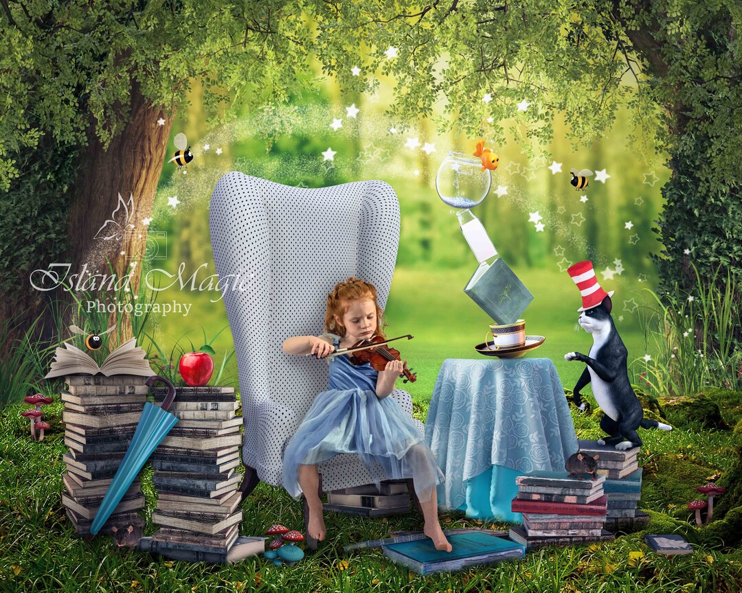 Storybook Cat in the Hat Styled Digital Backdrop /digital Background - Etsy