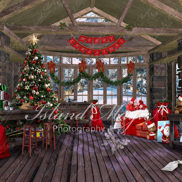 Santas Workshop Digital Background - Etsy