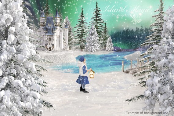 Winter Northern Lights Castle Digital Background / Digital | Etsy