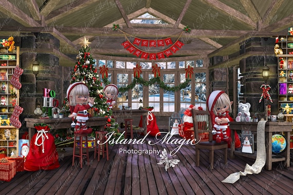 Santas Workshop With Elves Digital Background Digital Backdrop | Etsy