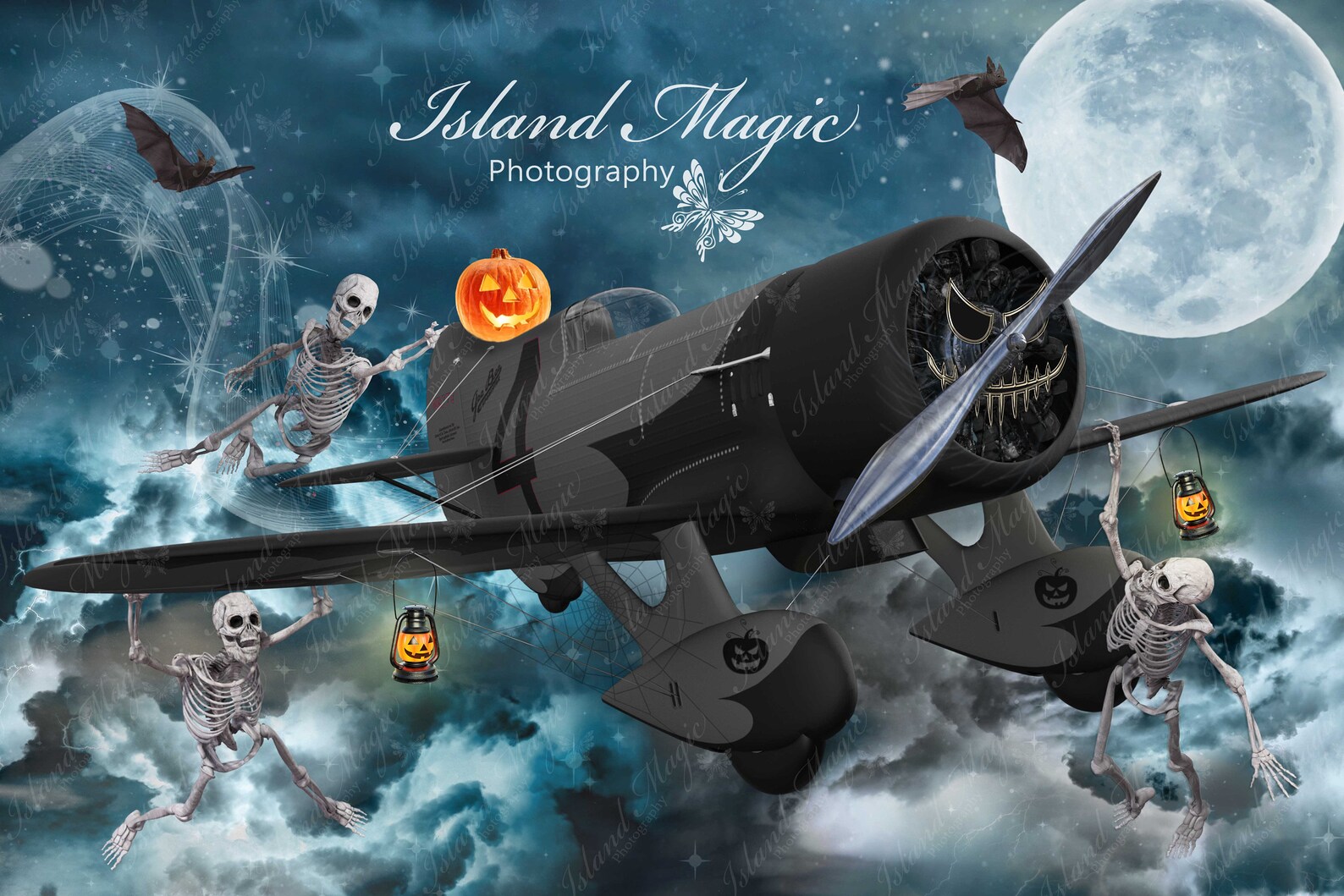 Halloween Skeleton Airplane Digital Background Digital - Etsy