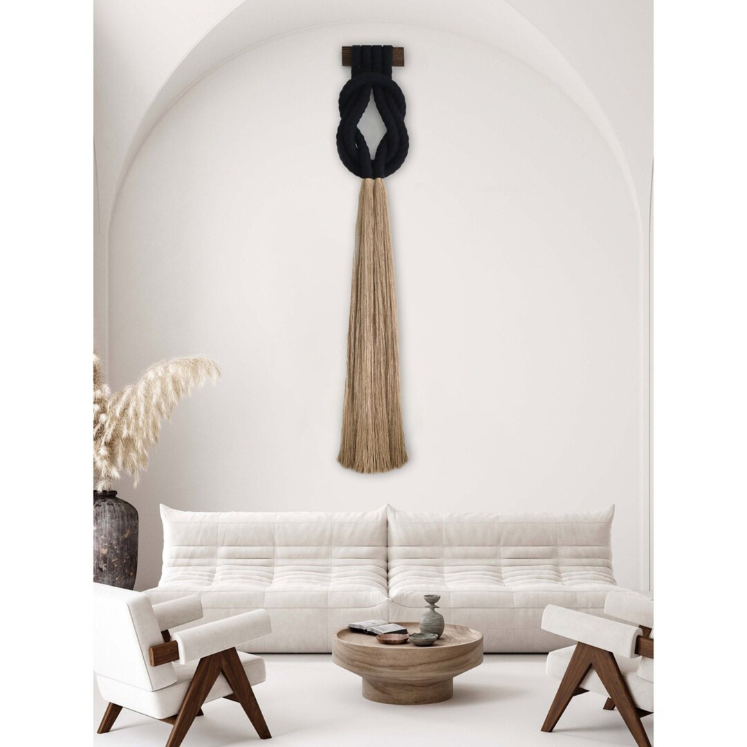 Xlarge Knotted Jute Rope Wall Sculpture With Tall Fringe, Huge Fiber ...