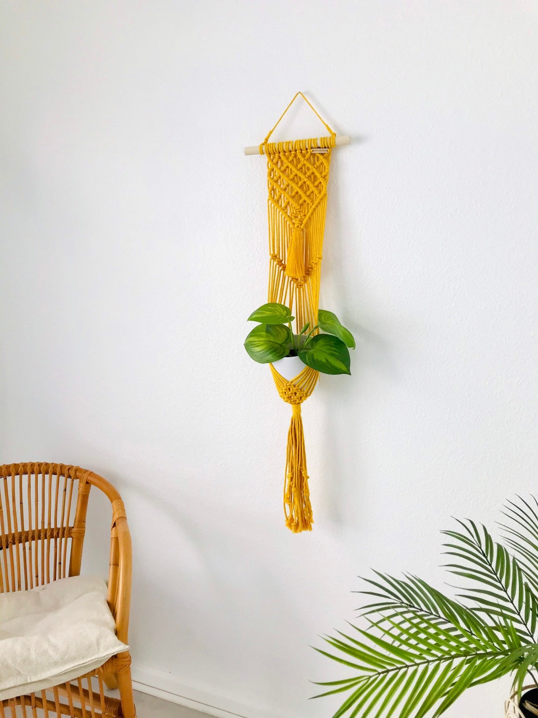 Macrame Plant Hanger-36l, Macrame Wall Hanging Planter, Knotted Plant ...
