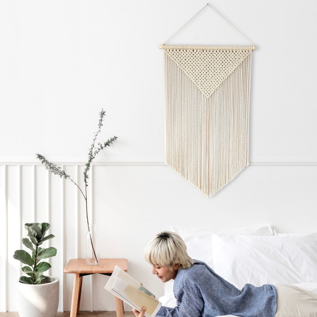 Large Minimalist Macrame Wall Hanging, Mid Century Geometric Woven ...