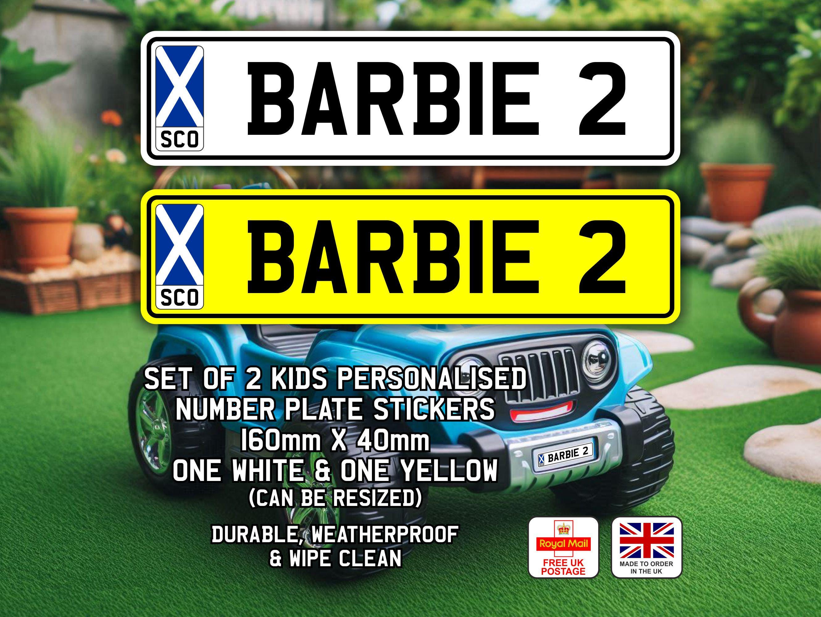 2 Number Plate Stickers for Kids Ride-on Cars & Toys - Personalised ...