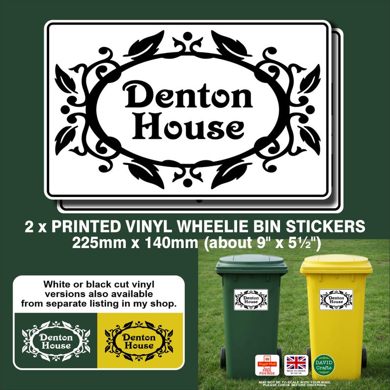 2 Wheelie Bin Stickers - Personalised With Your House Number & Road or ...