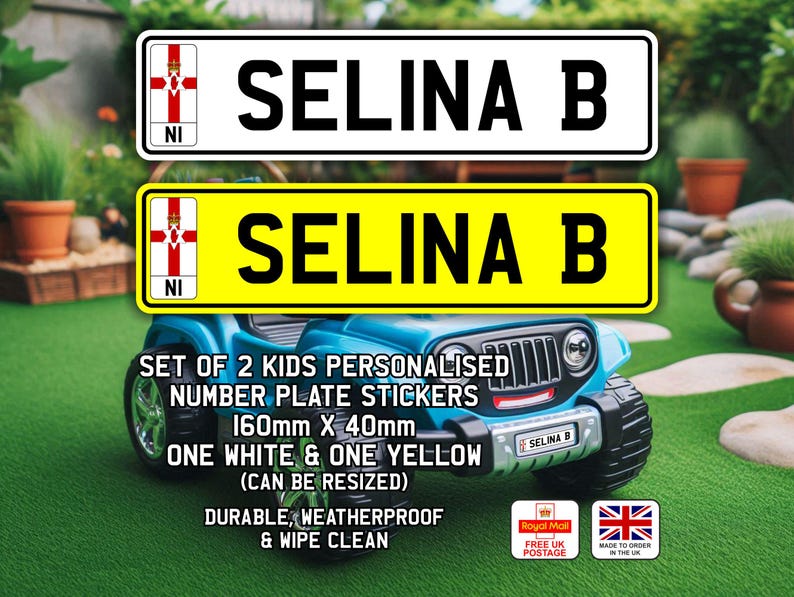 2 Number Plate Stickers for Kids Ride-on Cars & Toys - Personalised ...