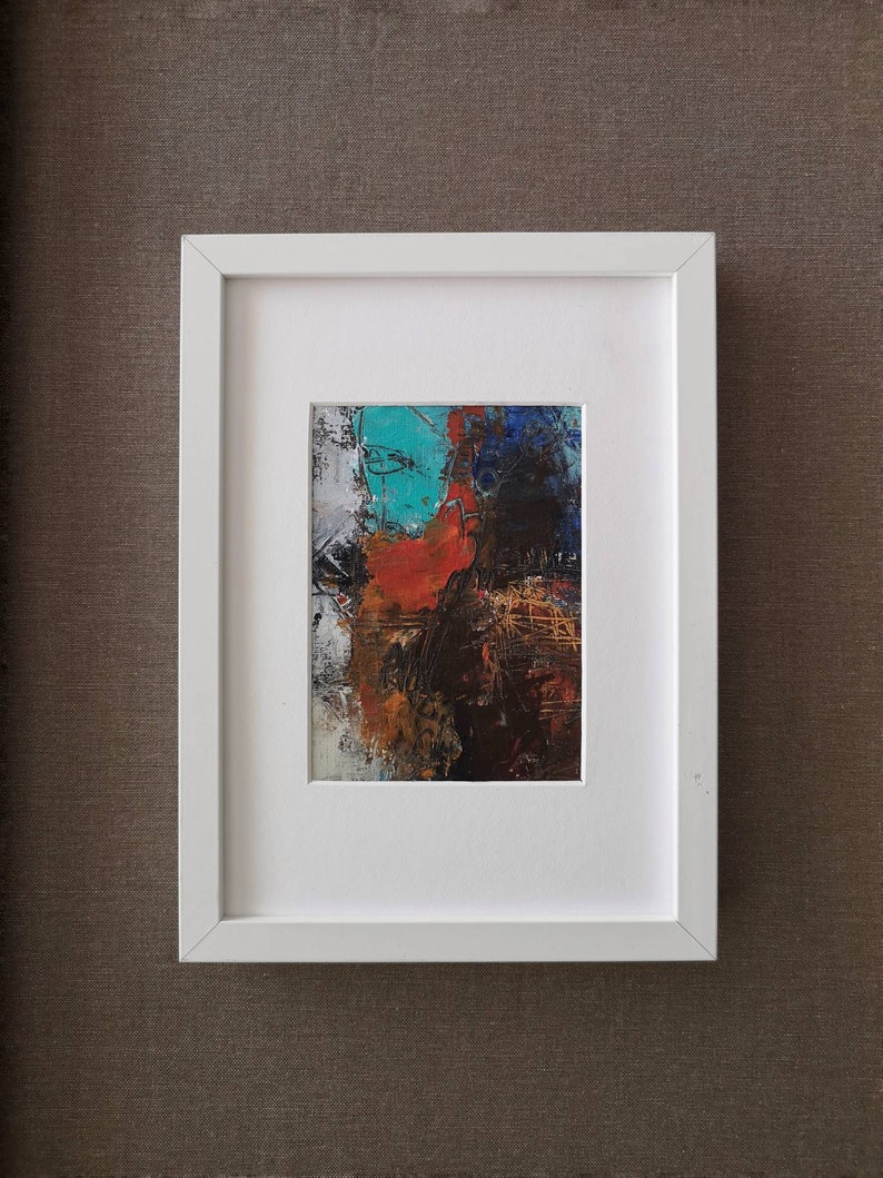 Signed Small Original Framed Abstract Landscape on Canvas , Modern Art ...