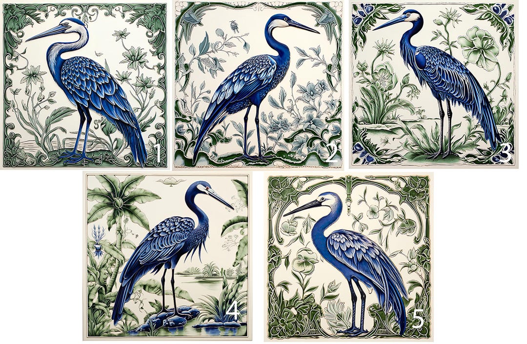 1650 - Azure Wading Bird - 8x8 6x6 4.25"x4.25" -5 Different Designs ...