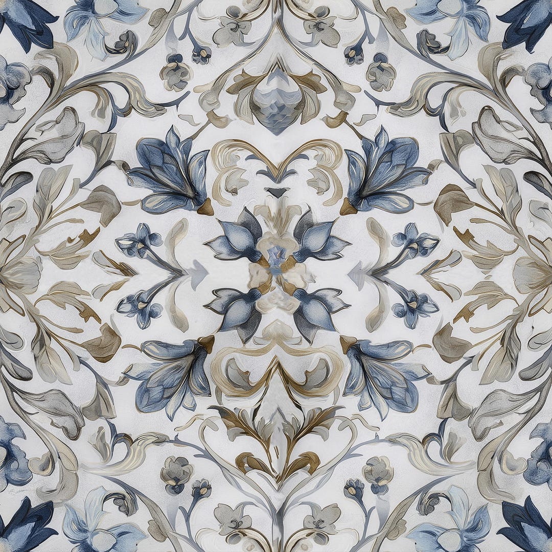 1892 - Floral Harmony - 8x8 6x6 4.25x4.25 - Satin White Tile ...